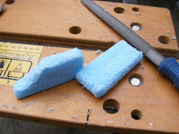 Using a bastard file / rasp, roughen up all the edges of the foam ...